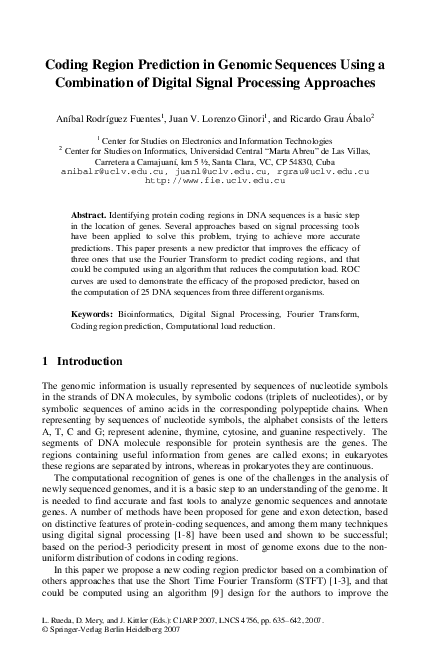 (PDF) Enhanced Coding Region Prediction in Genomic Sequences