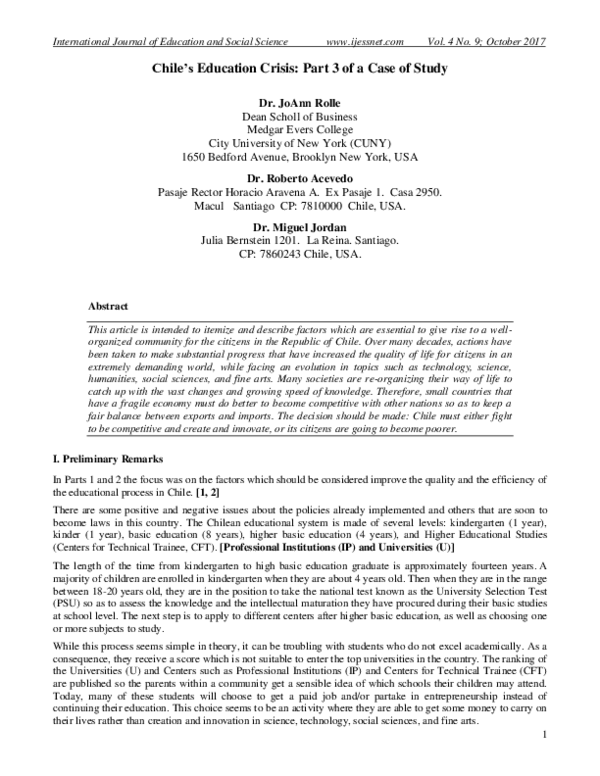 (PDF) Chile's Education Crisis: Part 3 of a Case of Study