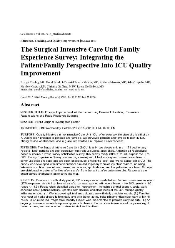 (PDF) The Surgical Intensive Care Unit Family Experience Survey ...