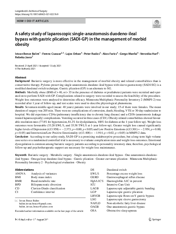 (PDF) A safety study of laparoscopic single-anastomosis duodeno-ileal ...