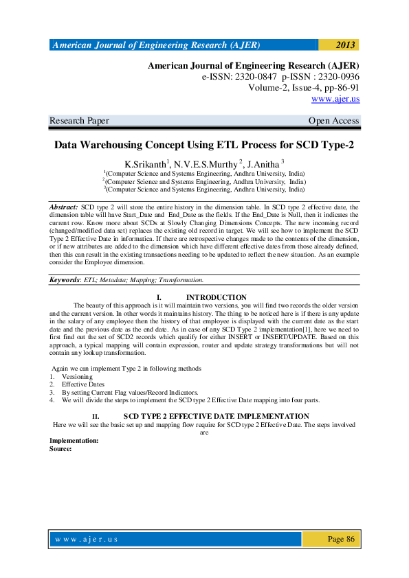 (PDF) Data Warehousing Concept Using ETL Process For SCD Type-3