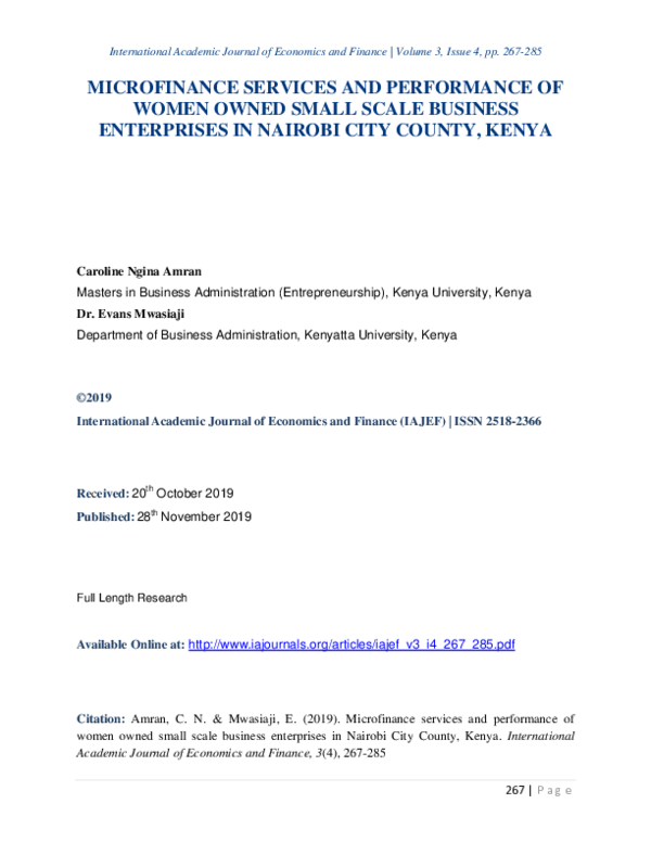 (PDF) Microfinance Services and Performance of Women Owned Small Scale Business Enterprises in ...
