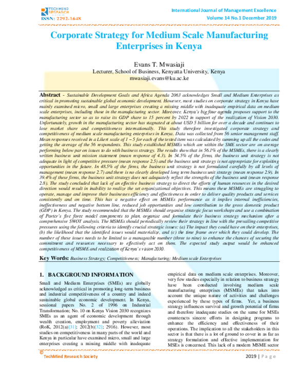 (PDF) Corporate Strategy for Medium Scale Manufacturing Enterprises in ...