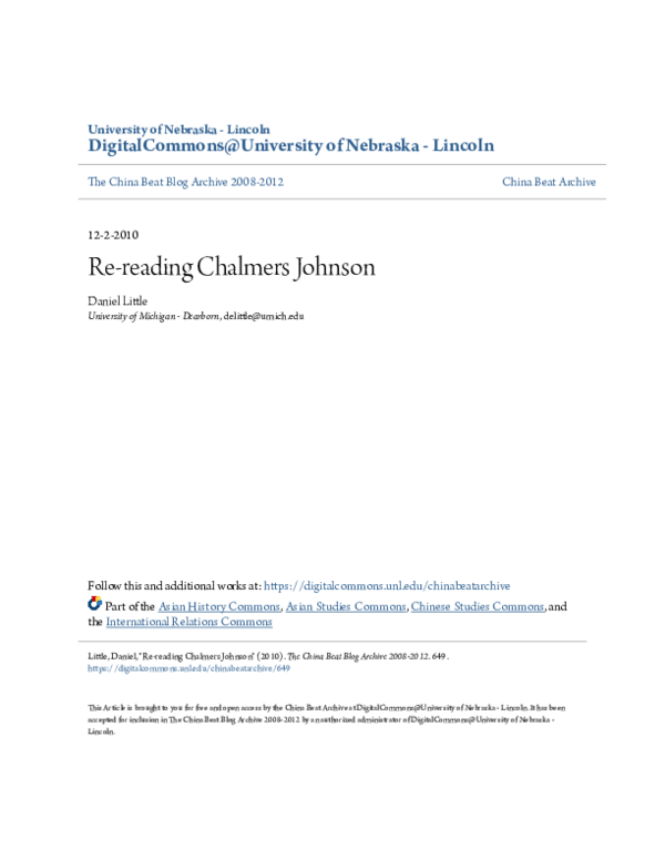 (PDF) Re-reading Chalmers Johnson