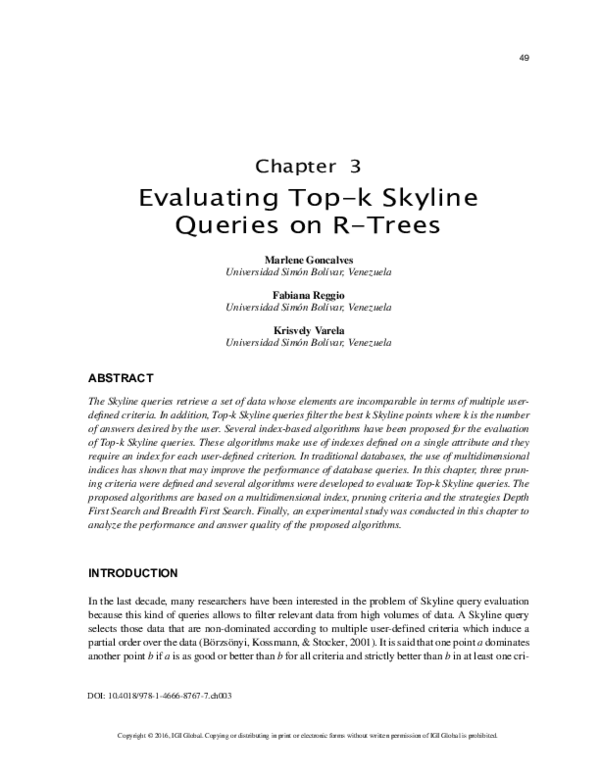 (PDF) Evaluating Top-k Skyline Queries on R-Trees
