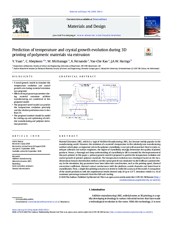 (PDF) Prediction of temperature and crystal growth evolution during 3D printing of polymeric ...