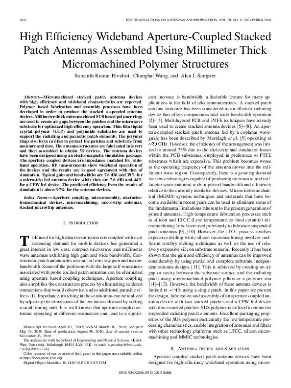 (PDF) High Efficiency Wideband Aperture-Coupled Stacked Patch Antennas Assembled Using ...