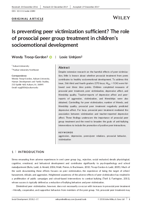 (PDF) Is preventing peer victimization sufficient? The role of ...