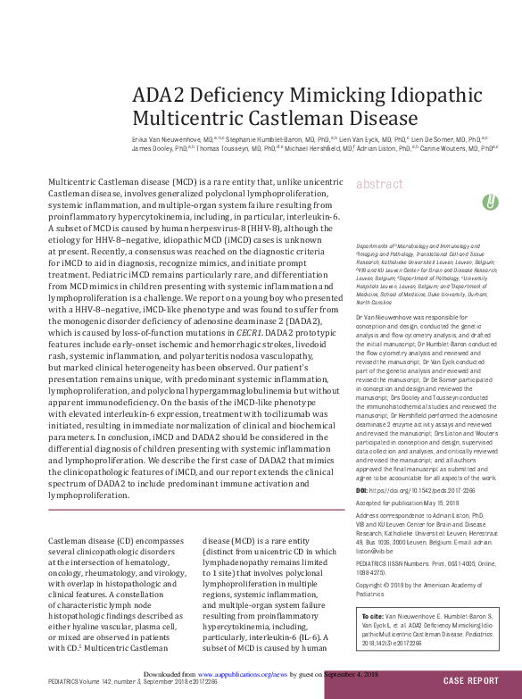 (PDF) ADA2 Deficiency Mimicking Idiopathic Multicentric Castleman Disease
