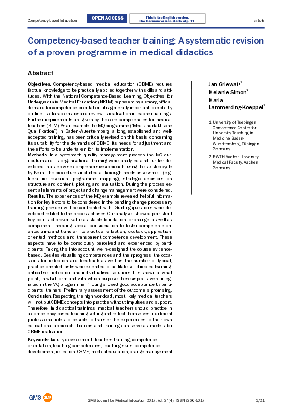 (PDF) Competency-based teacher training: A systematic revision of a proven programme in medical ...