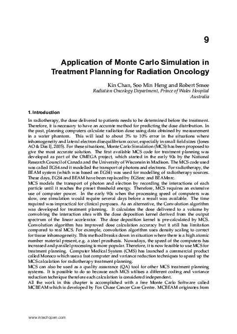 (PDF) Application of Monte Carlo Simulation in Treatment Planning for Radiation Oncology