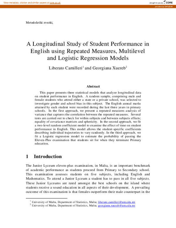(PDF) A longitudinal study of student performance in English using repeated measures, multilevel ...