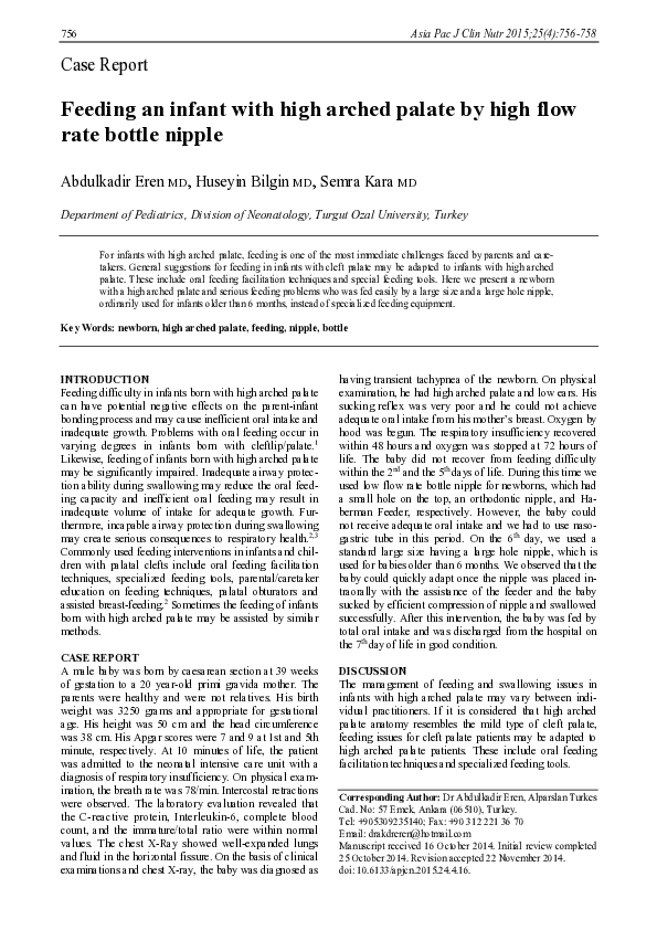 (PDF) Feeding an infant with high arched palate by high flow rate ...