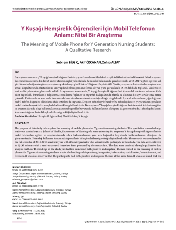 (PDF) The meaning of mobile phone for y generation nursing students: a ...