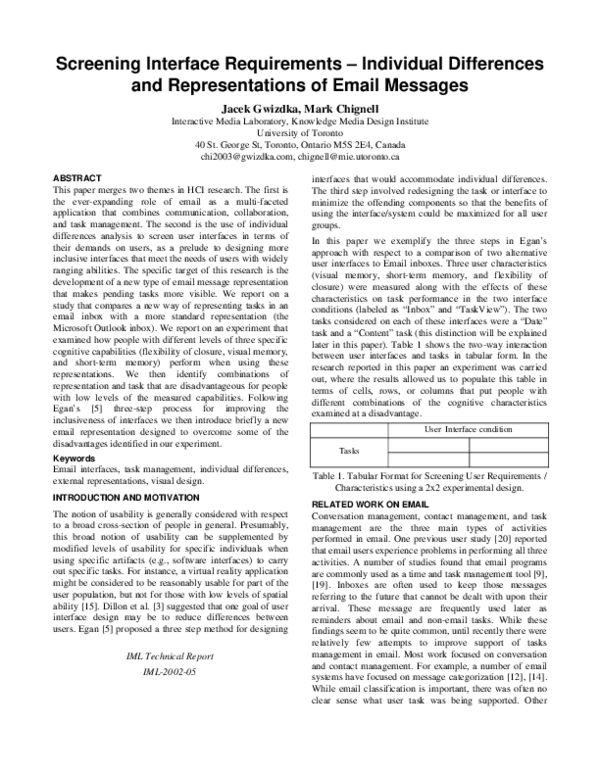 (PDF) Screening Interface Requirements Individual Differences and ...
