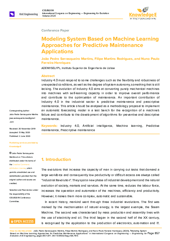 Pdf Modeling System Based On Machine Learning Approaches For Predictive Maintenance Applications
