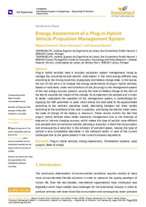 (PDF) Energy Assessment of a Plug-in Hybrid Vehicle Propulsion ...