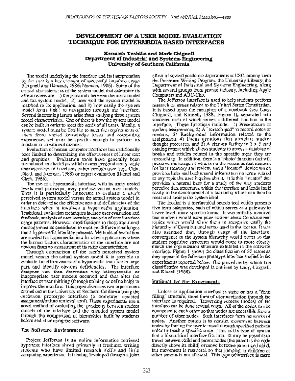 (PDF) Development of a User Model Evaluation Technique for Hypermedia ...