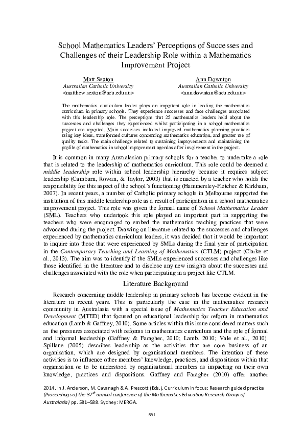 (PDF) School mathematics leaders' perceptions of successes and ...