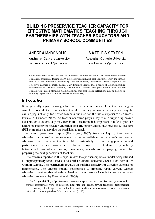 (PDF) Building Preservice Teacher Capacity for Effective Mathematics ...