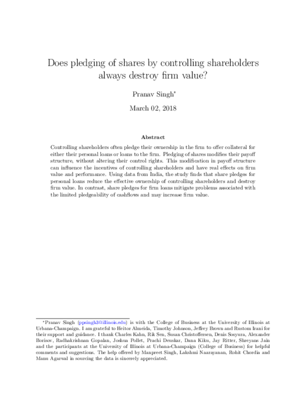 (PDF) Does Pledging of Shares by Controlling Shareholders Always ...