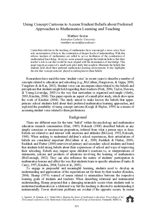 (PDF) Using Concept Cartoons to Access Student Beliefs about Preferred ...