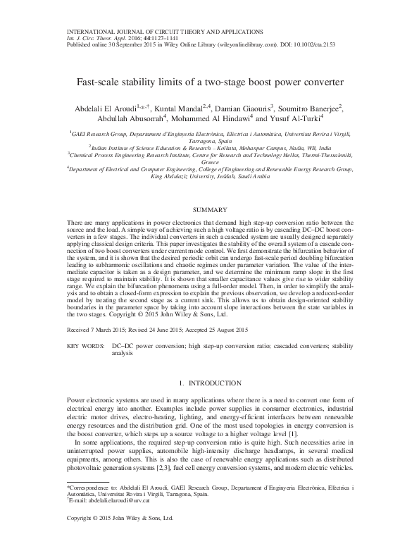 (PDF) Fast-scale stability limits of a two-stage boost power converter