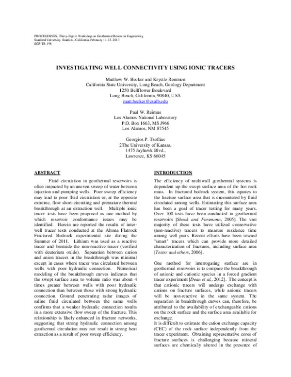 (PDF) Investigating well connectivity using ionic tracers