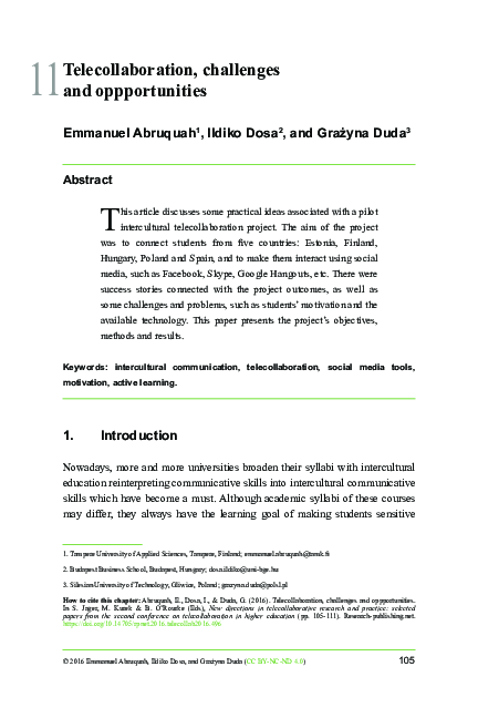 (PDF) Telecollaboration, challenges and oppportunities