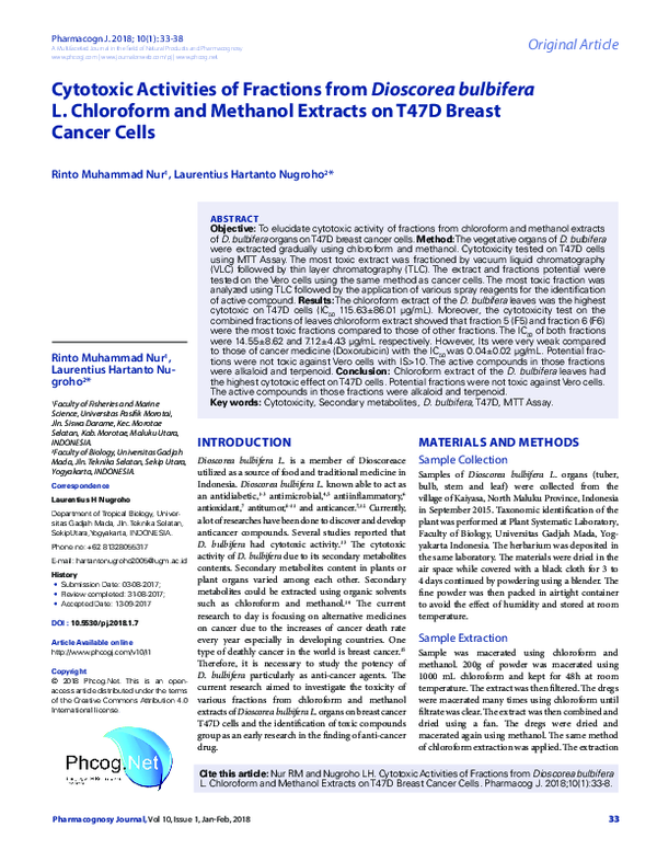 (PDF) Cytotoxic Activities of Fractions from Dioscorea bulbifera L ...