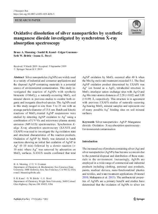 (PDF) Oxidative Dissolution of Silver Nanoparticles by Biologically ...
