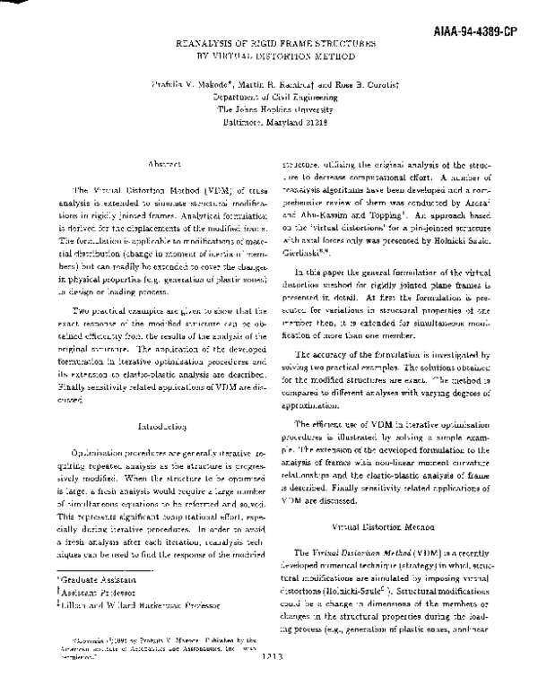 (PDF) Reanalysis of rigid frame structures by Virtual Distortion Method
