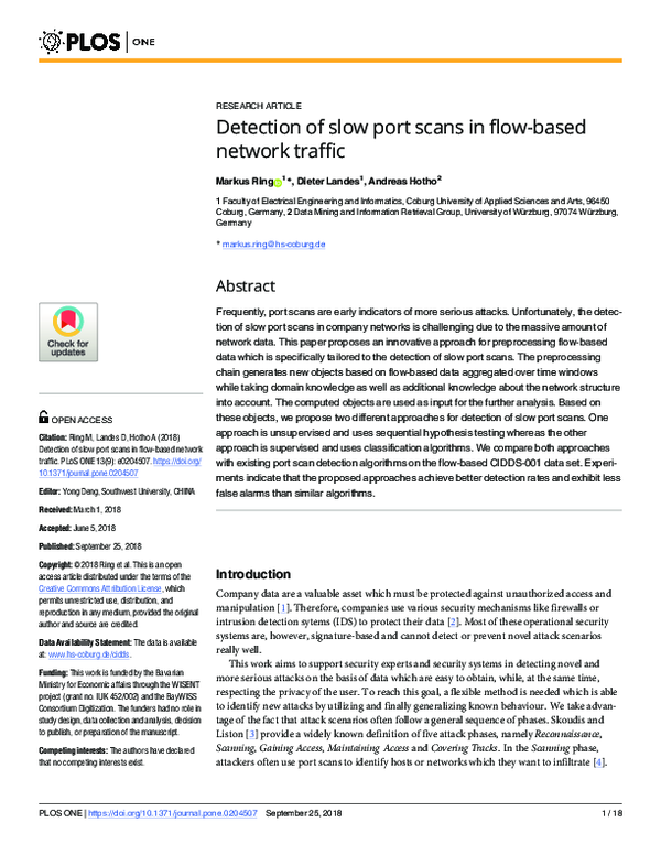 (PDF) Detection of slow port scans in flow-based network traffic