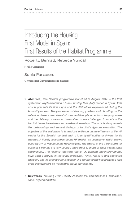 (PDF) Introducing The Housing First Model in Spain: First Results of ...