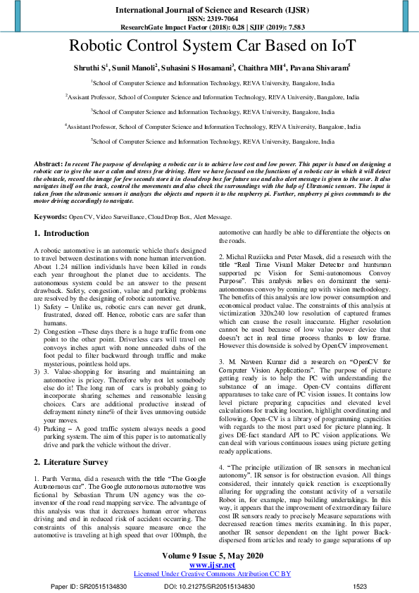 Pdf Robotic Control System Car Based On Iot