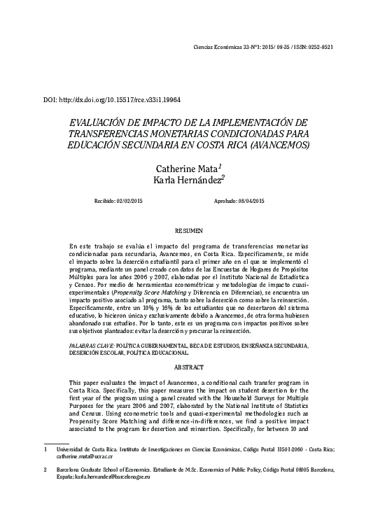 (PDF) Evaluación de impacto de la implementación de transferencias ...