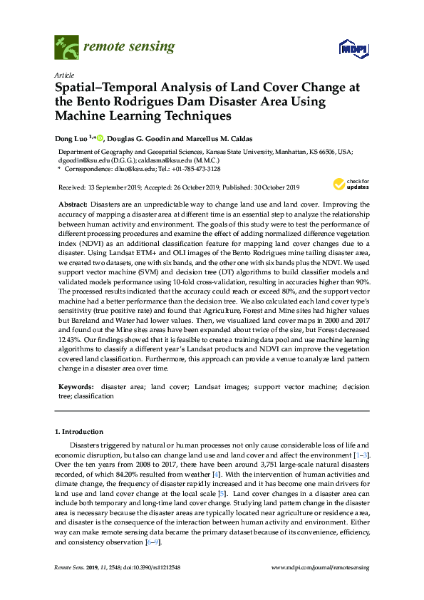 (PDF) Spatial–Temporal Analysis of Land Cover Change at the Bento Rodrigues Dam Disaster Area ...