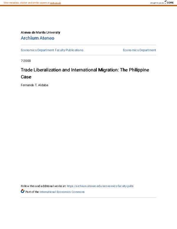 (PDF) Trade Liberalization and International Migration: The Philippine Case