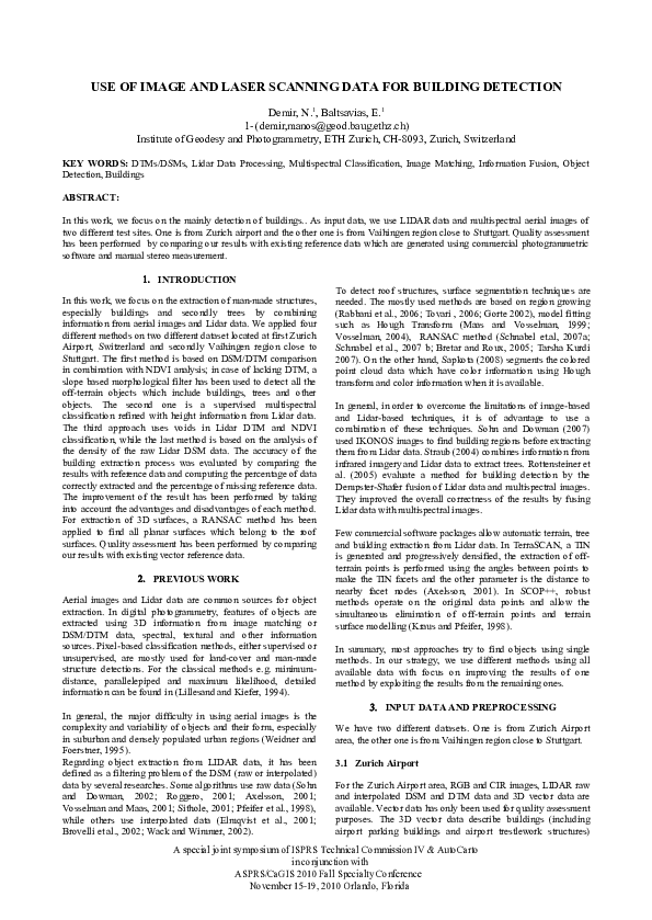 (PDF) Use of Image and Laser Scanning Data for Building Detection