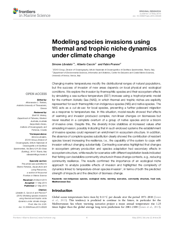 Pdf Modeling Species Invasions Using Thermal And Trophic Niche
