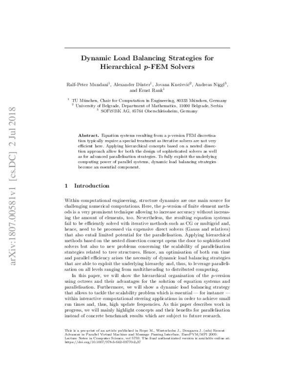 Pdf Dynamic Load Balancing Strategies For Hierarchical P Fem Solvers Jovana Knezevic 
