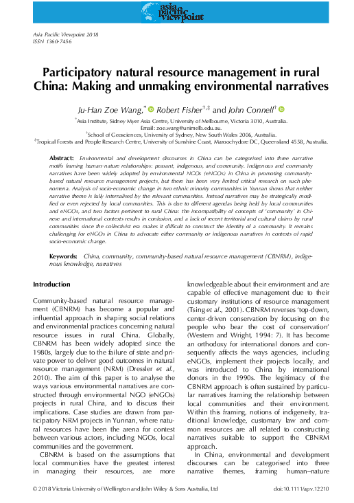 (PDF) Participatory natural resource management in watersheds: Concepts ...