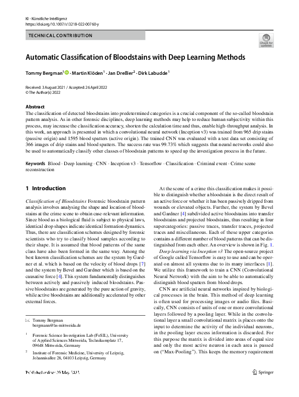 (PDF) Automatic Classification of Bloodstains with Deep Learning Methods | Martin Klöden ...