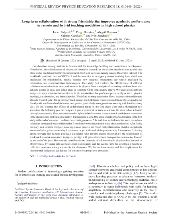 (PDF) Long-term collaboration with strong friendship ties improves academic performance in ...