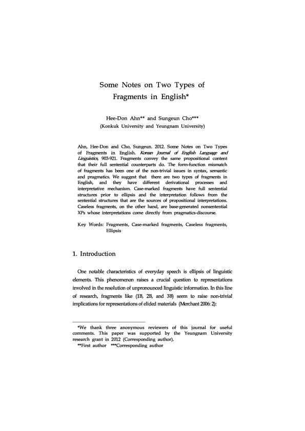 (PDF) Some Notes on Two Types of Fragments in English
