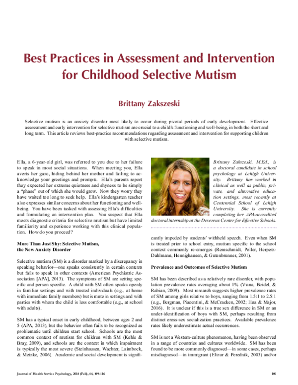 (PDF) Best Practices in Assessment and Intervention for Childhood ...