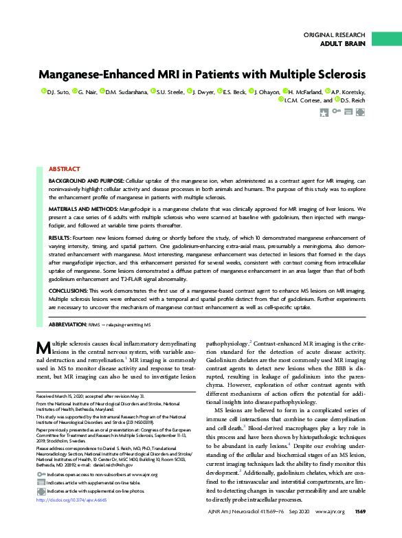 (PDF) Manganese-Enhanced MRI in Patients with Multiple Sclerosis