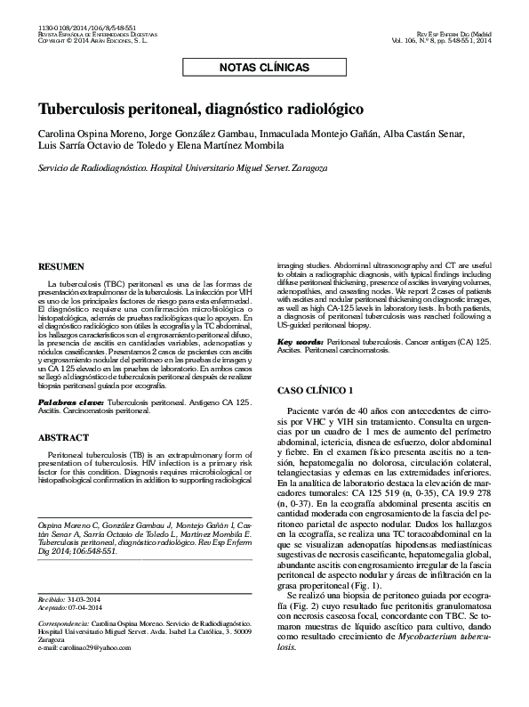 (PDF) Tuberculosis peritoneal, diagnóstico radiológico