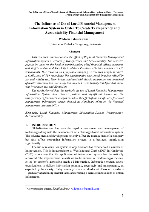 (PDF) The Influence of Use of Local Financial Management Information System in Order To Create ...