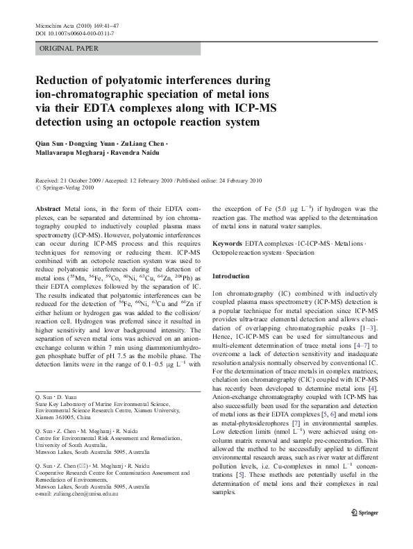 (PDF) Reduction of polyatomic interferences during ion-chromatographic ...
